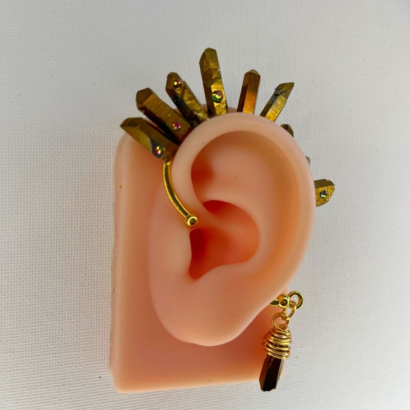 Jewelry | Pair Of Gold Titanium Quartz Pyrite Ear Cuffs No Pierce ...